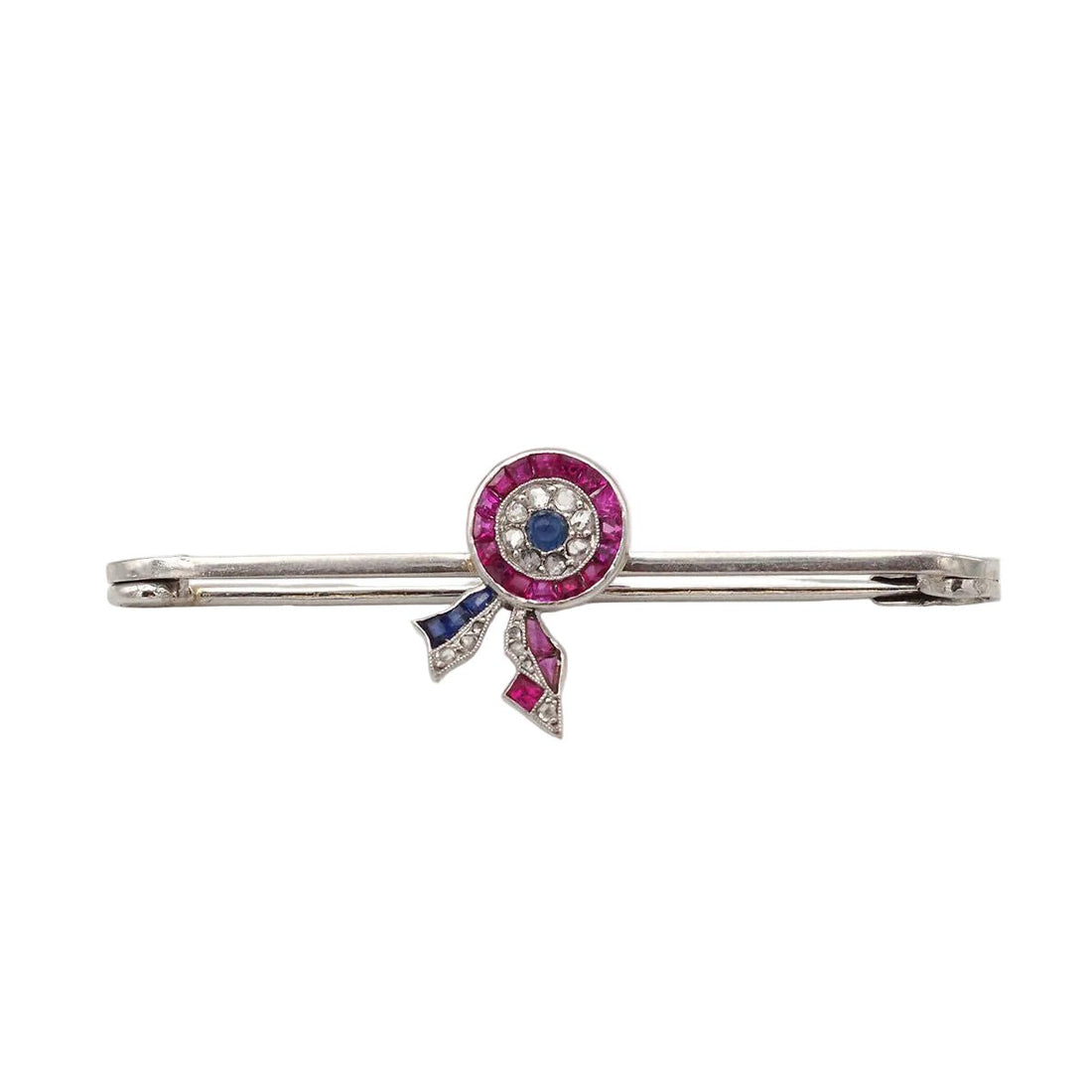 Cartier pin brooch in platinum, rubies and sapphires – Castafiore